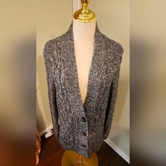 J. Jill | Sweaters | Jjill Xl Black Marled Chunky Comfy Cableknit ...